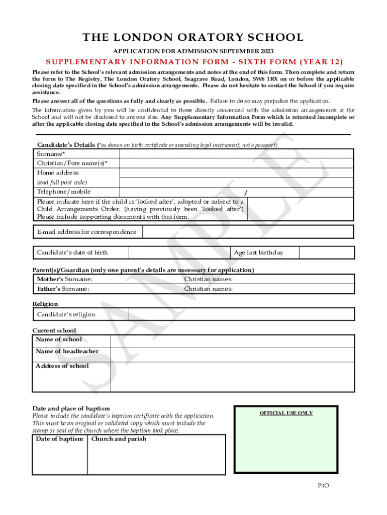 Fillable Online the-london-oratory-school-supplementary-information ...