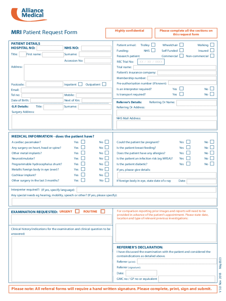 Fillable Online MRI Patient Request Form Fax Email Print - pdfFiller