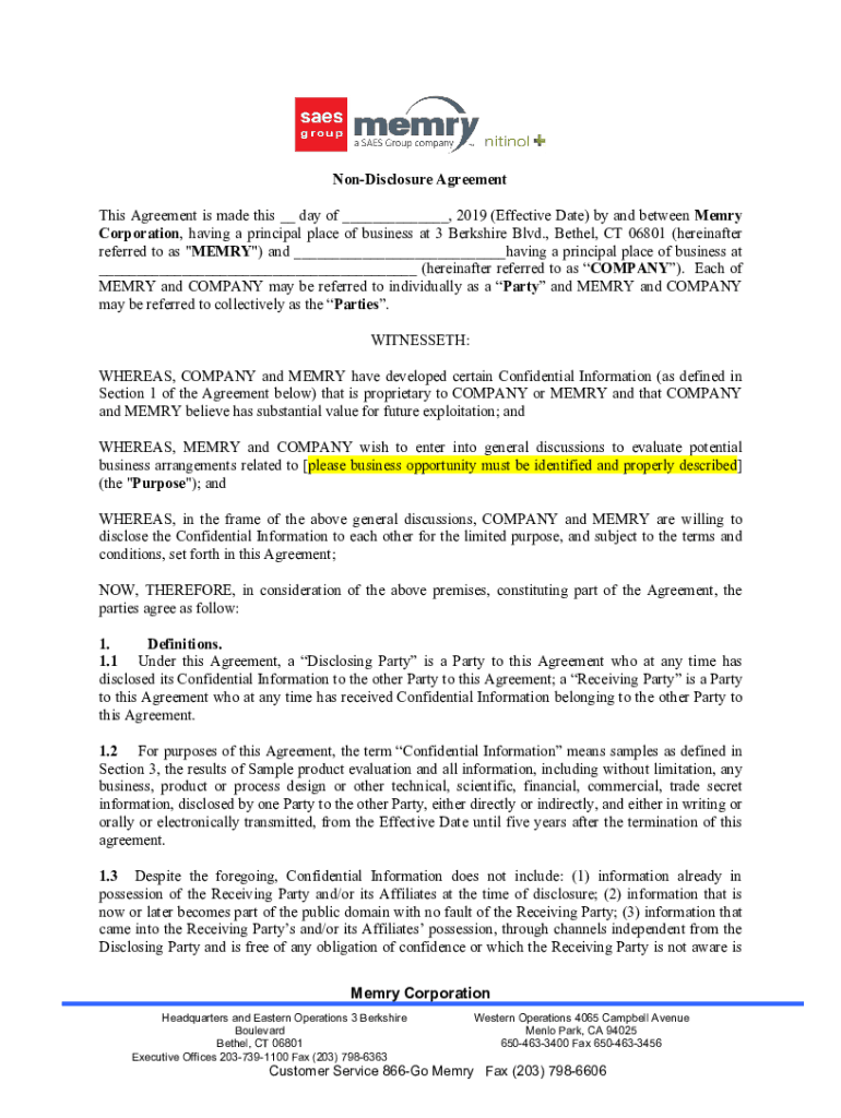 Fillable Online Sample Mutual NDA Nondisclosure Agreement Fax Email ...