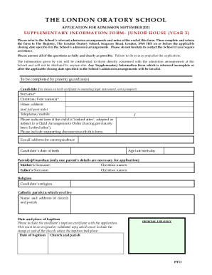 Fillable Online THE LONDON ORATORY SCHOOL - JUNIOR HOUSE (YEAR 3) Fax ...