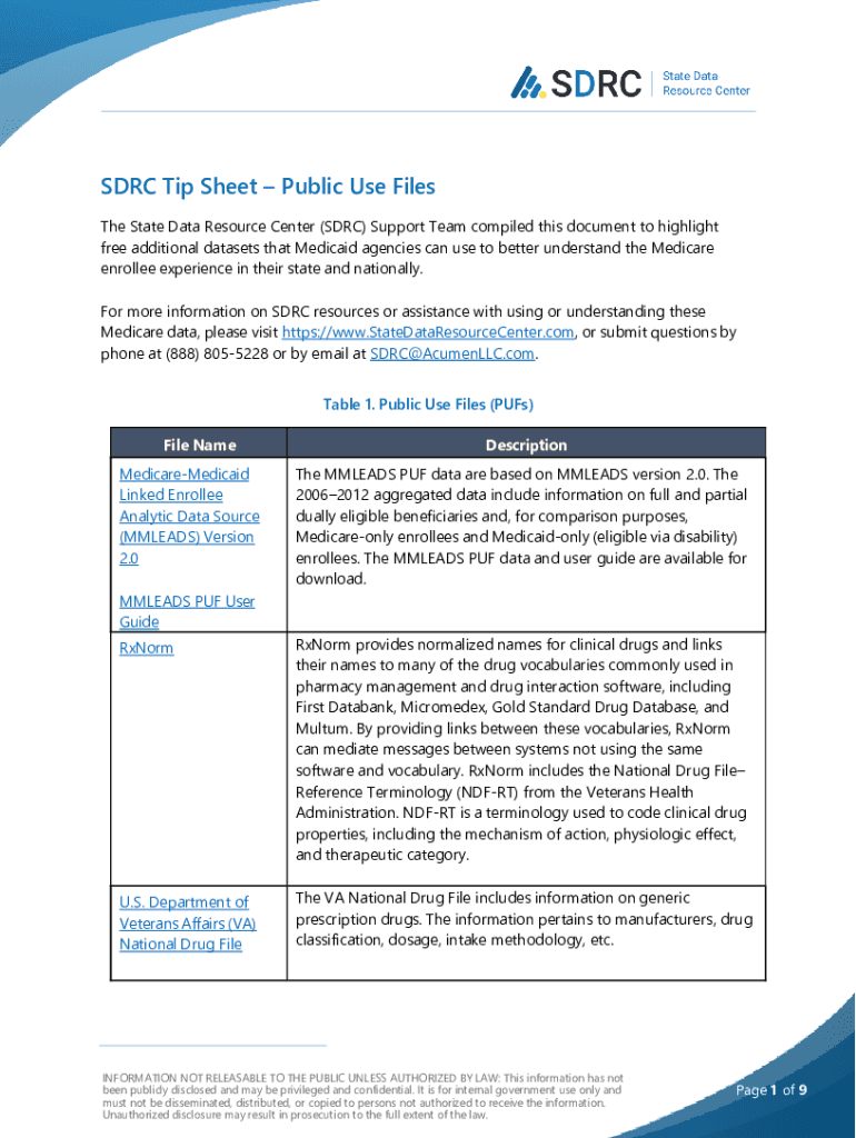 Fillable Online SDRC Tip Sheet Public Use Files Fax Email Print - pdfFiller