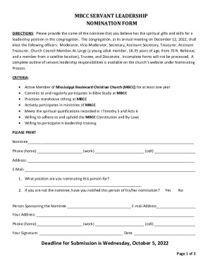 Fillable Online mbcc servant leadership nomination form Fax Email Print ...