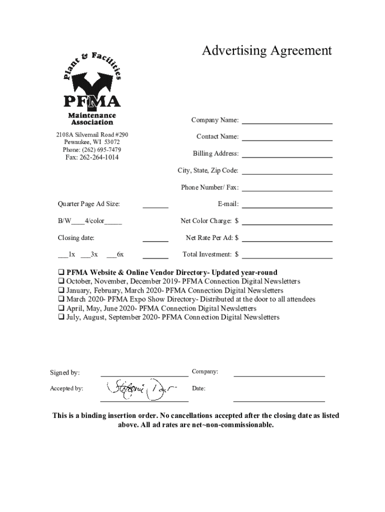 Fillable Online Advertising Agreement Form Fax Email Print - pdfFiller