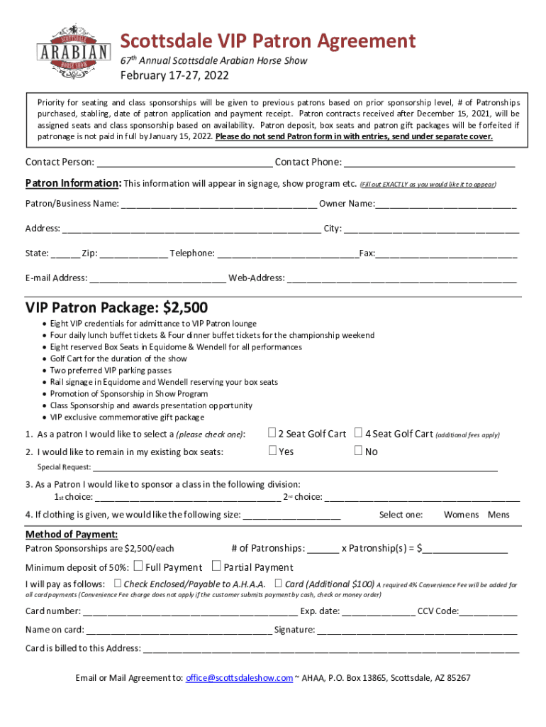 Fillable Online Scottsdale VIP Patron Agreement Fax Email Print - pdfFiller