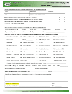 Fillable Online Annual Medical History Update - Patient Name Fax Email ...