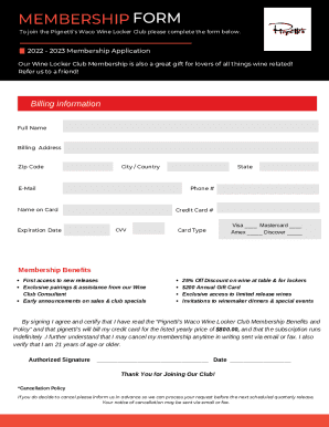 Fillable Online Wine Club Membership Form - Fill Out and Sign Printable ...
