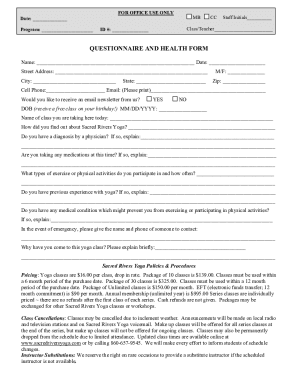 Fillable Online QUESTIONNAIRE AND HEALTH FORM Fax Email Print - pdfFiller