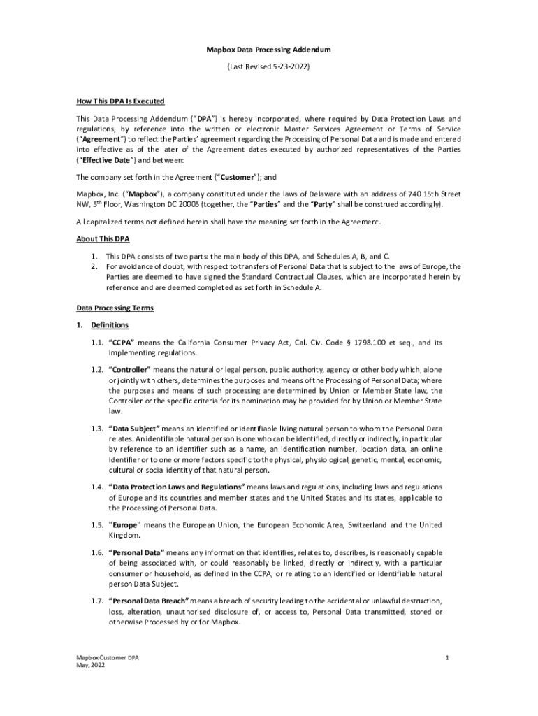 Fillable Online Data Processing Addendum 1. Introduction 2. Definitions ...