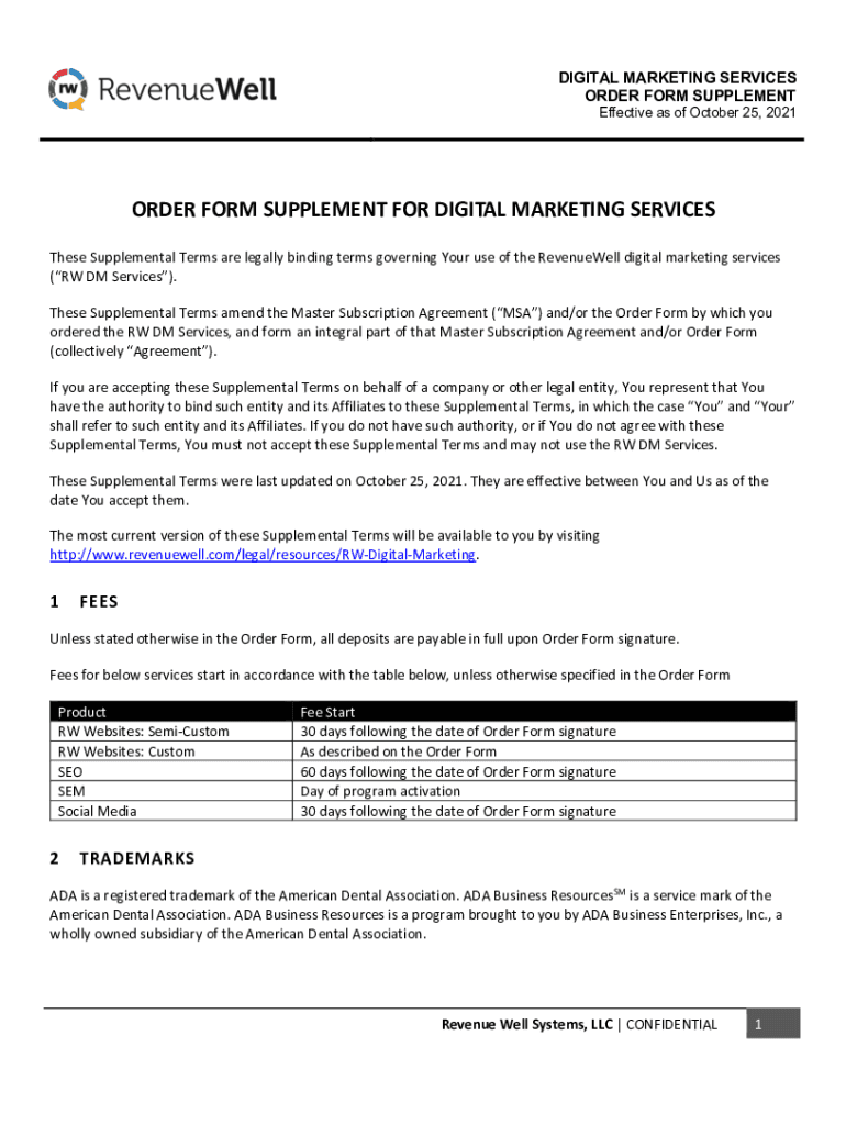 Fillable Online RW DM - order form supplement for digital marketing services Fax Email Print ...