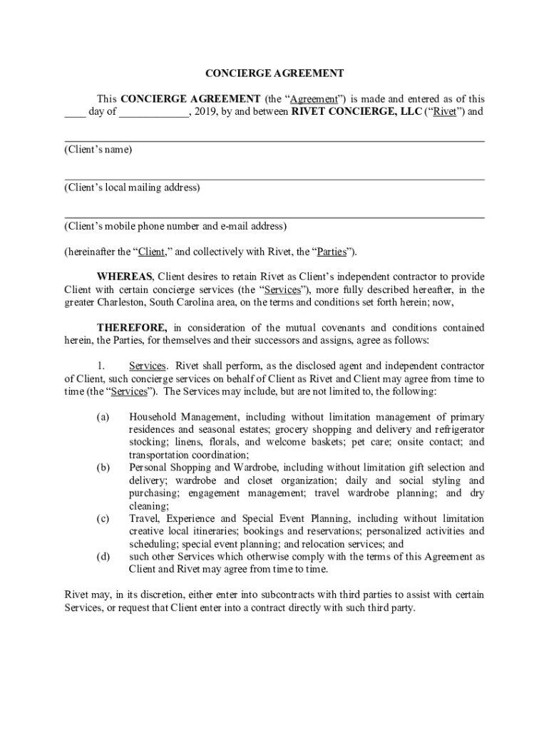 Fillable Online Concierge Agreement Form - Simply Clean, LLC Fax Email ...