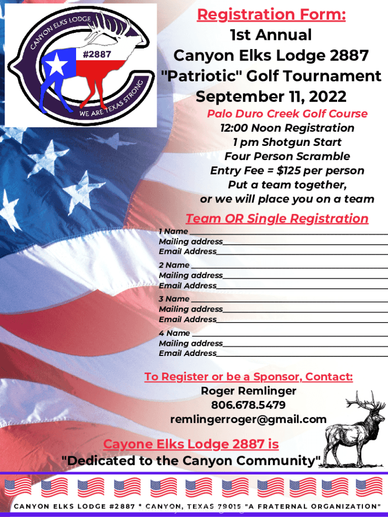 Fillable Online Registration Form: 1st Annual Canyon Elks Lodge 2887 ...