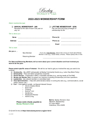 Fillable Online BWC Membership Form 2022-23 Fax Email Print - pdfFiller