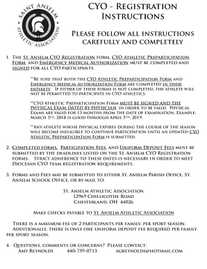Fillable Online CYO ATHLETIC PREPARTICIPATION FORM Fax Email Print ...