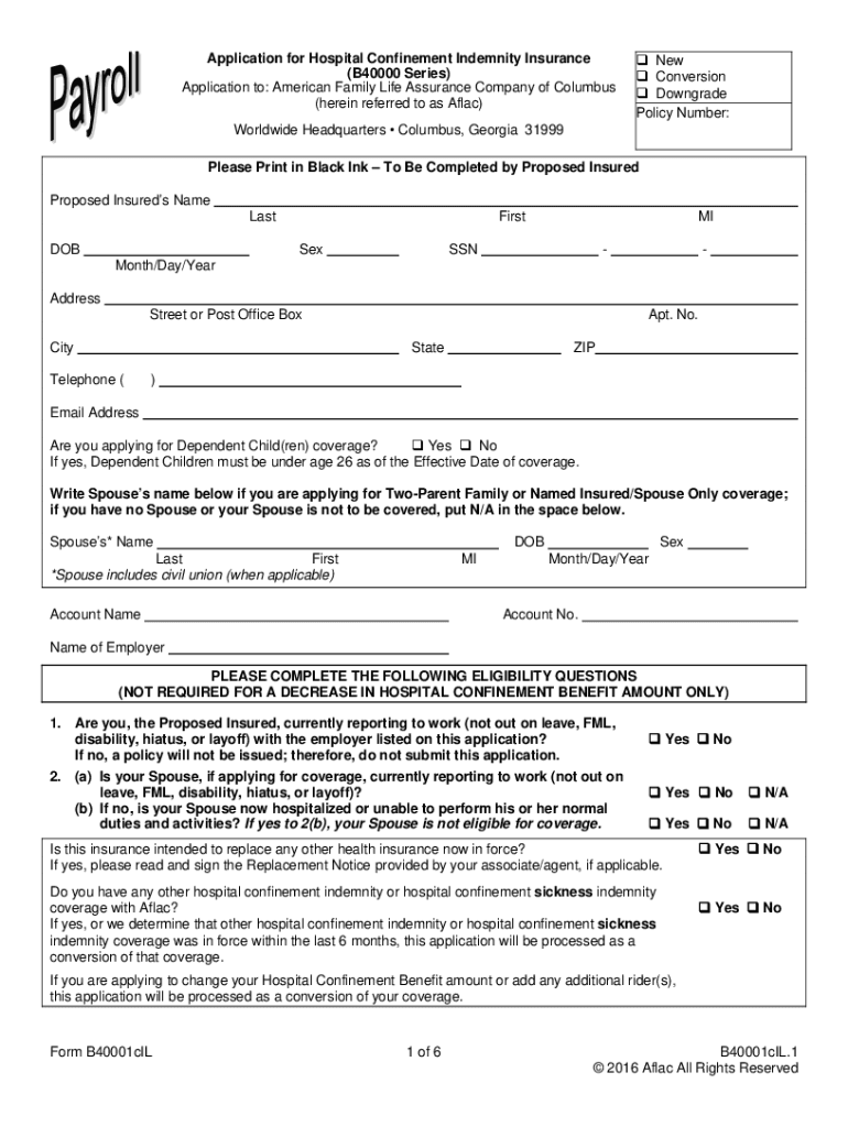 Fillable Online hospital confinement indemnity insurance policy Fax Email Print - pdfFiller