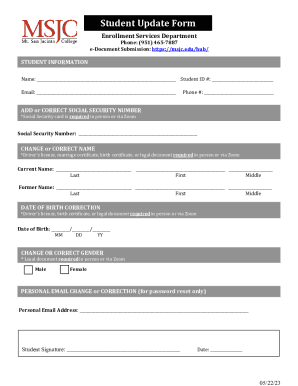 Fillable Online MSJC Student Update Form Fax Email Print - pdfFiller