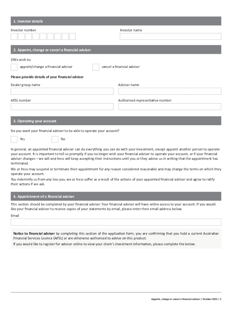 Fillable Online Appoint, Change or Cancel a Financial Adviser Form Fax ...