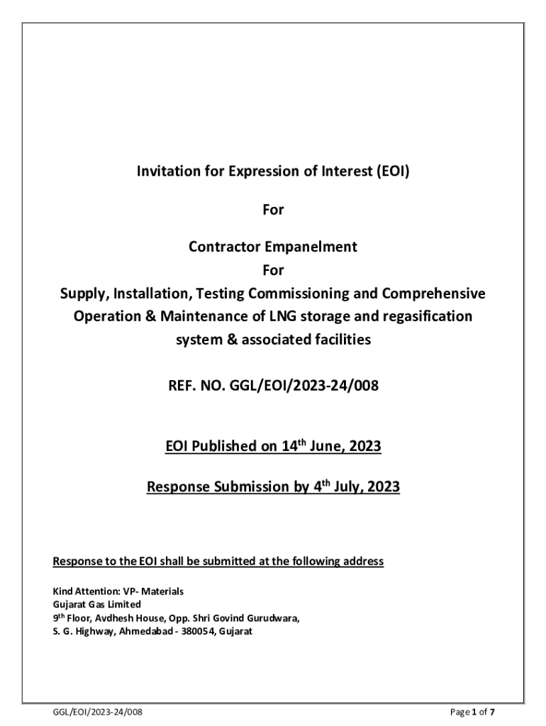 Fillable Online Expression of Interest (EOI) is invited for Supply, ... Fax Email Print - pdfFiller