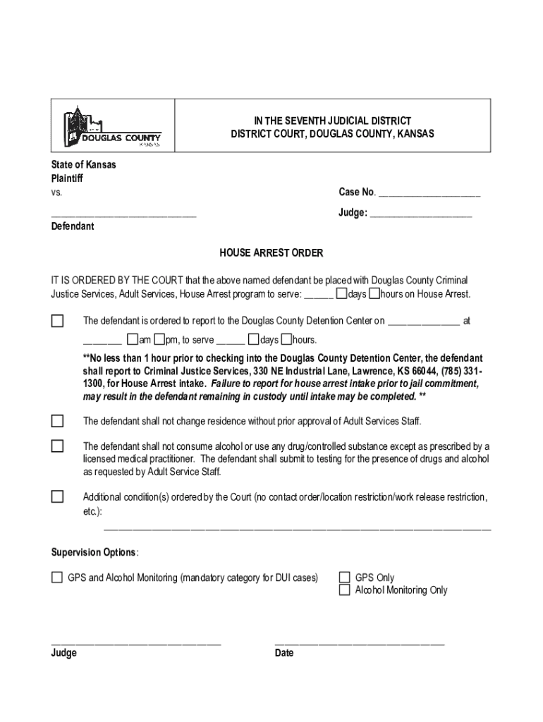 Fillable Online Order for House Arrest Fax Email Print - pdfFiller