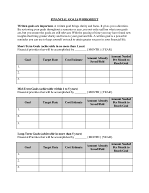 Fillable Online financial goals worksheet Fax Email Print - pdfFiller