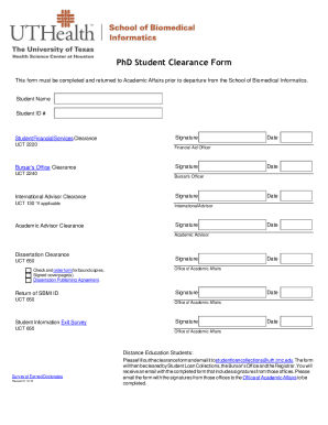 Fillable Online PhD Student Clearance Form Fax Email Print - pdfFiller