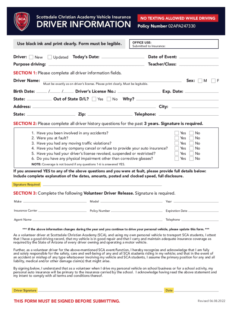 Fillable Online DRIVER INFORMATION FORM Fax Email Print - pdfFiller