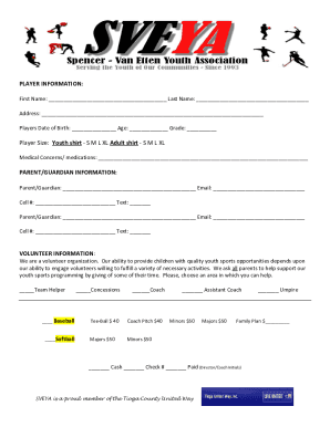 Fillable Online SVEYA Baseball Registration Form Fax Email Print - pdfFiller