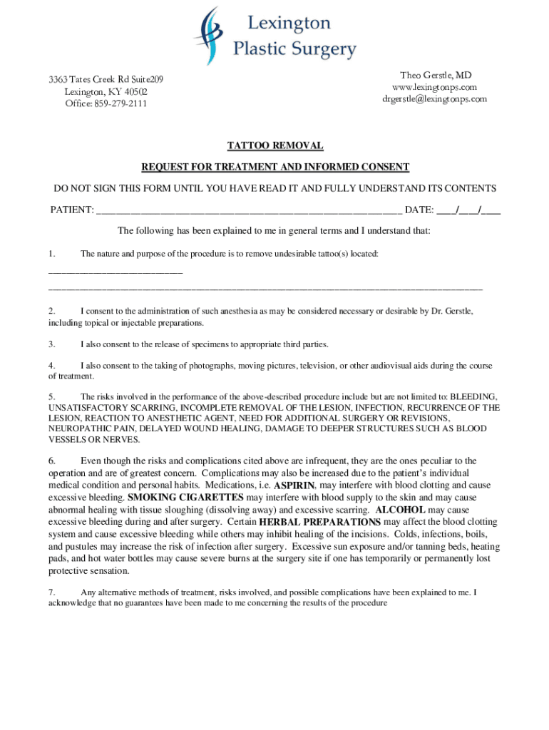 Fillable Online Tattoo Removal Request and Consent Form Fax Email Print ...
