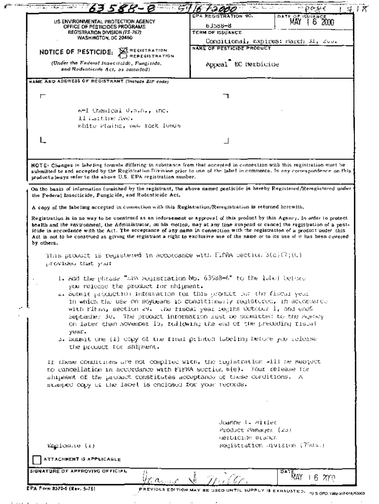 Fillable Online U.S. EPA, Pesticide Product Label, APPEAL EC HERBICIDE ...
