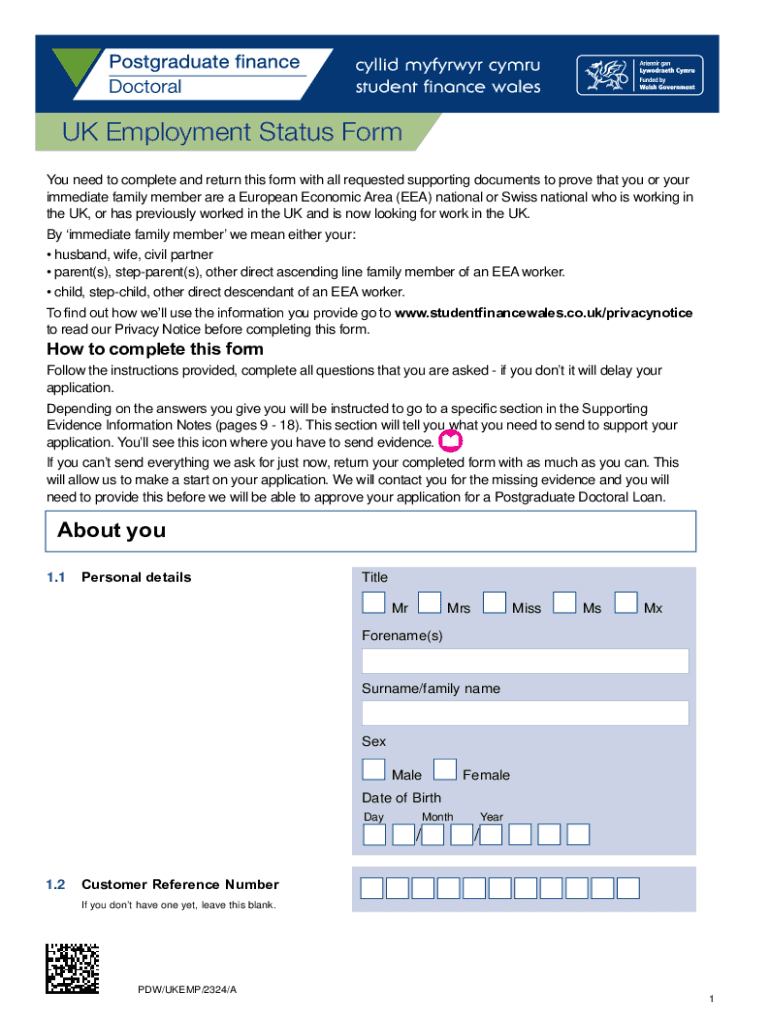 Fillable Online PDW UK Employment Status Form 2324 O v1.3 EN Fax Email ...