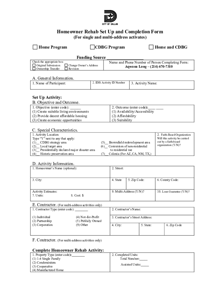 Fillable Online HOME-Homeowner-Rehab-Set-Up-and-Completion-Form. ... Fax Email Print - pdfFiller