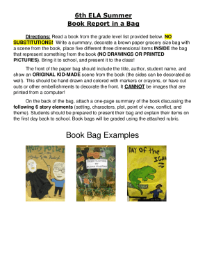 Fillable Online Grade 8 - BOOK REPORT in a BAG PROJECT Directions Fax ...