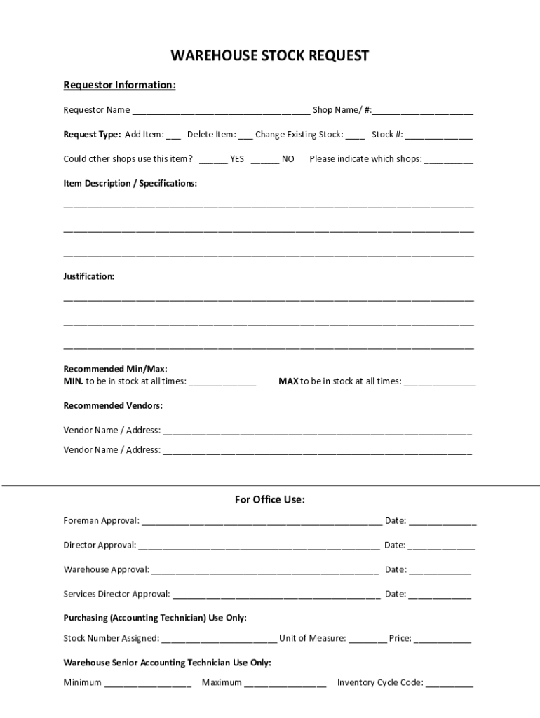 Fillable Online fmd uga Warehouse Stock Request - Memo Template Fax ...