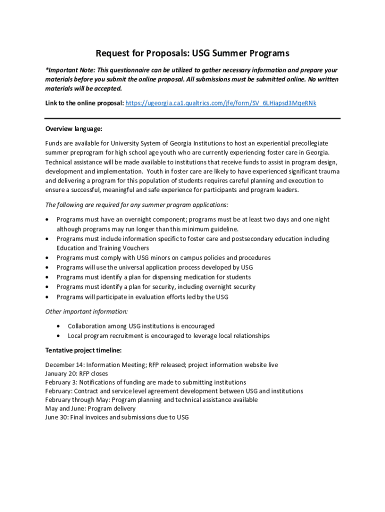 Fillable Online DFSS Enrichment Summer Program Request for Proposal ...