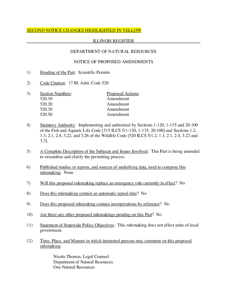 Fillable Online dnr illinois SECOND NOTICE CHANGES HIGHLIGHTED IN ...