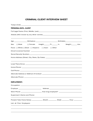 Fillable Online NAa - CRIMINAL CLIENT INTERVIEW SHEET Today's Date Fax ...