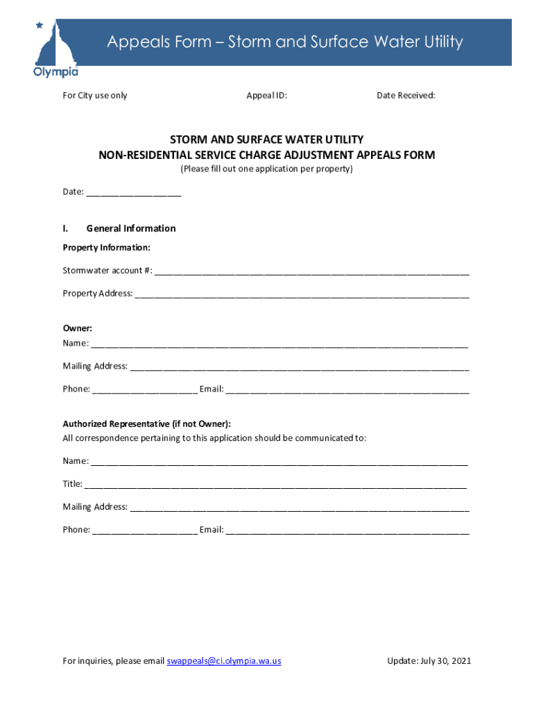 Fillable Online Appeals FormStorm and Surface Water Utility Fax Email ...