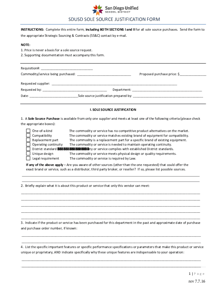 Fillable Online Sole Source Request Form Instruction Sheet Fax Email Print - pdfFiller