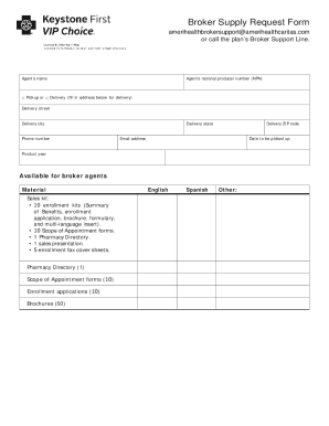 Fillable Online Broker Supply Request Form - Brokers - Keystone First ...