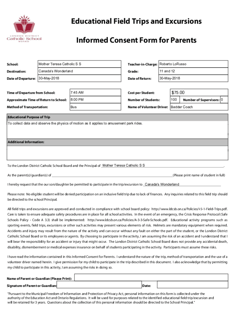 Fillable Online Educational Field Trips and Excursions Approval Form Fax Email Print - pdfFiller