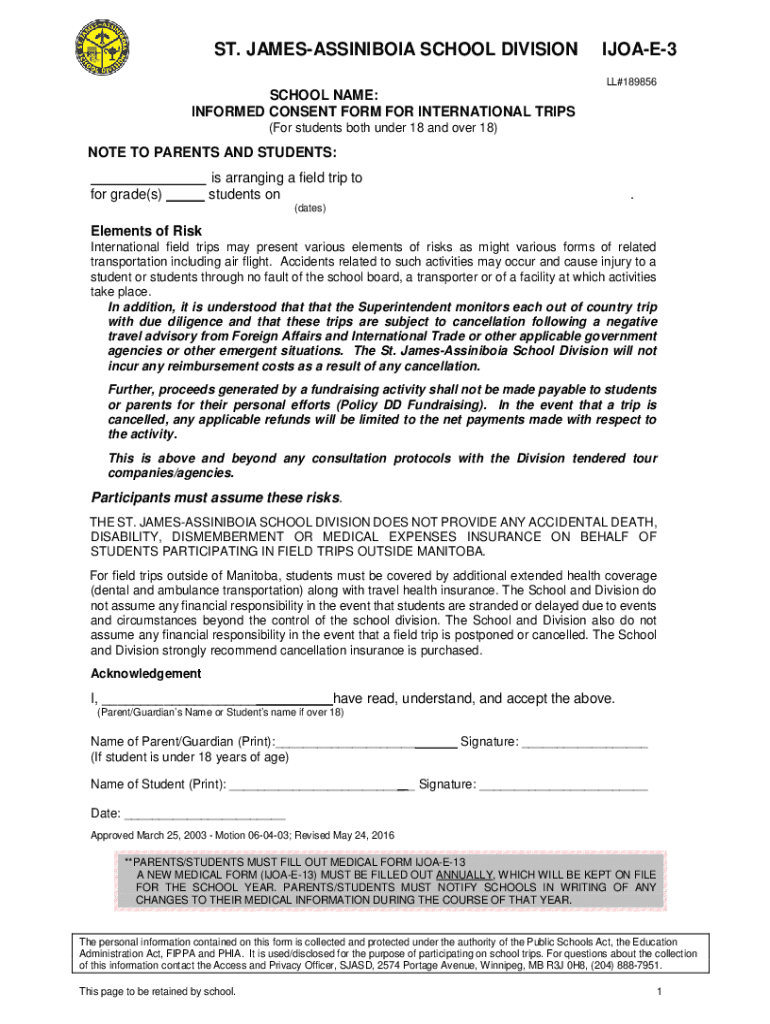Fillable Online IJOA-E-3 Informed Consent Form for International Trips ...