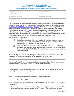 Fillable Online university of california religious exception request ...