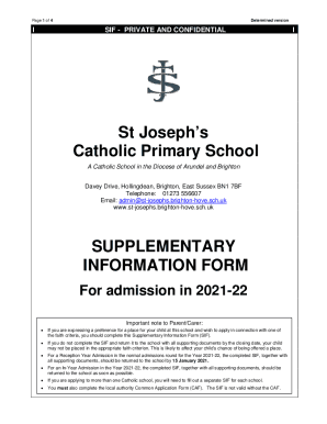 Fillable Online St Joseph's Catholic School Brighton 2021-22 Determined ...