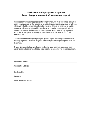 Fillable Online Disclosure to Employment Applicant or Employee Fax ...