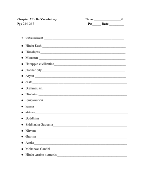 Fillable Online Ch.7 Lesson 1 India Vocabulary Words Flashcards Fax ...