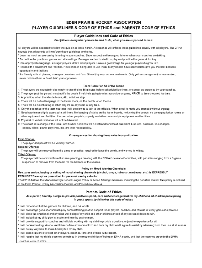 Fillable Online Player Guidelines and Code of Ethics Fax Email Print ...