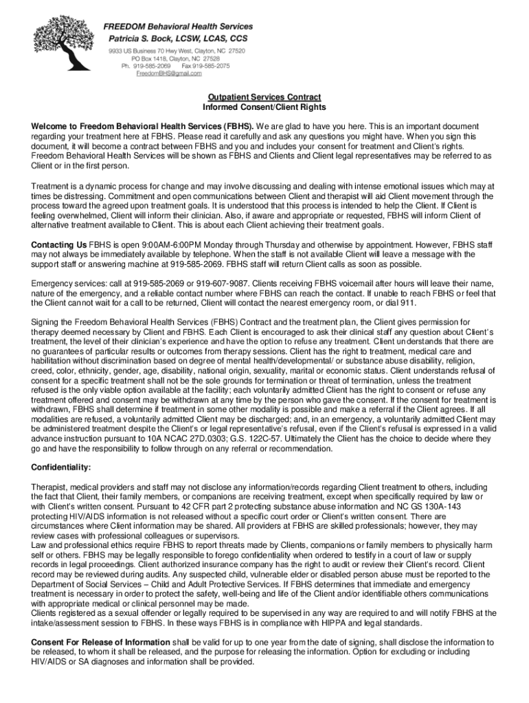 Fillable Online Outpatient Services Contract Informed Consent/Client ...