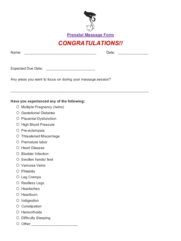 Fillable Online Prenatal Massage Form Fax Email Print Pdffiller