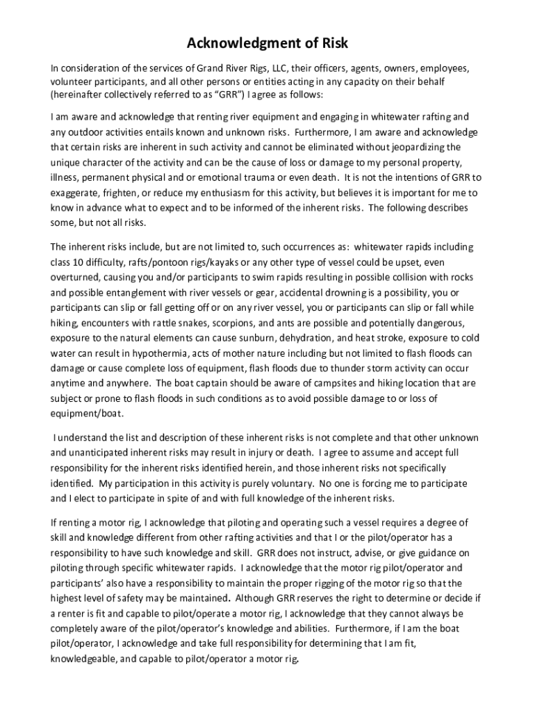 Fillable Online Participant Agreement & Risk Acknowledgement Fax Email ...