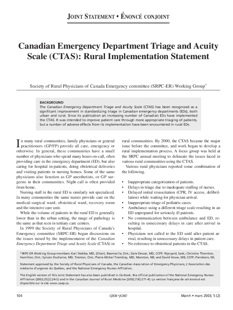 Fillable Online Canadian Emergency Department Triage and Acuity Scale ...
