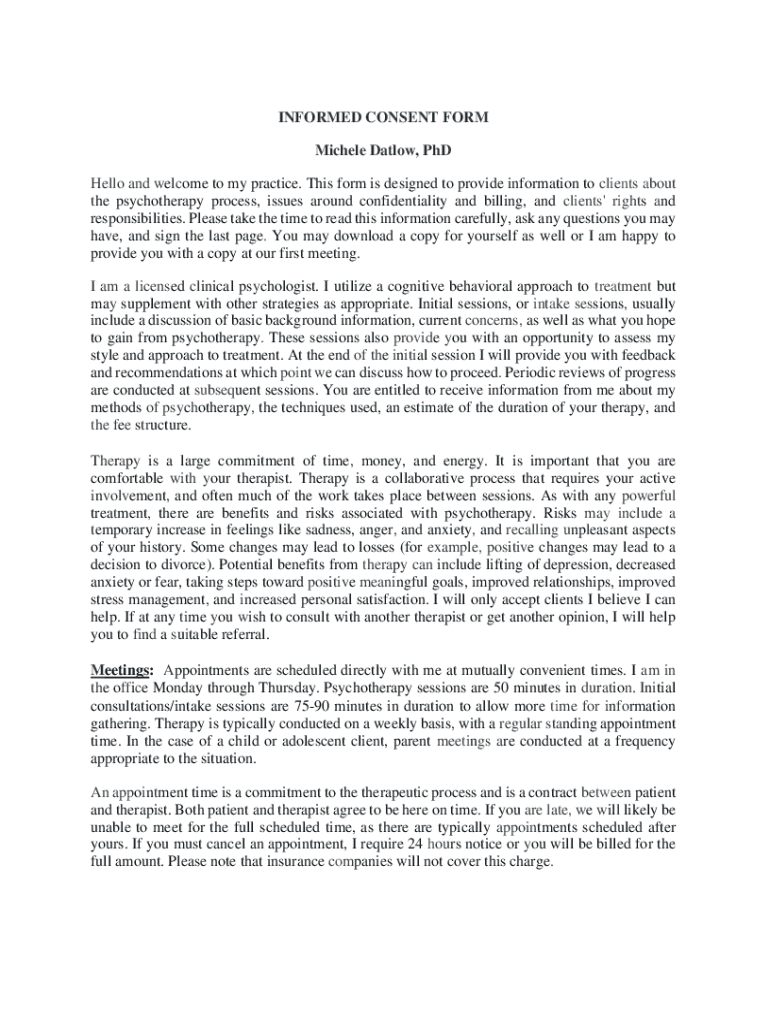 Fillable Online INFORMED CONSENT FORM Michele Datlow, PhD Hello and ...